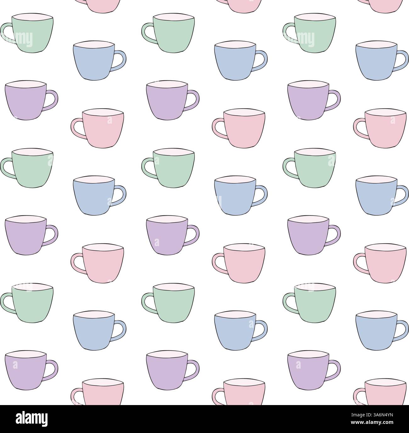 Vector seamless pattern of hand drawn sketch doodle colored cup ...