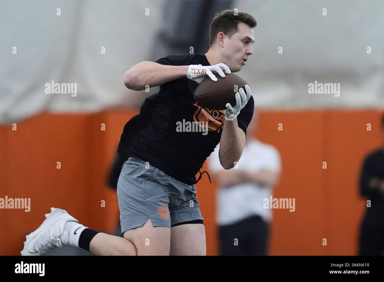Texas tight end Gunnar Helm runs drills during the school's NFL ...