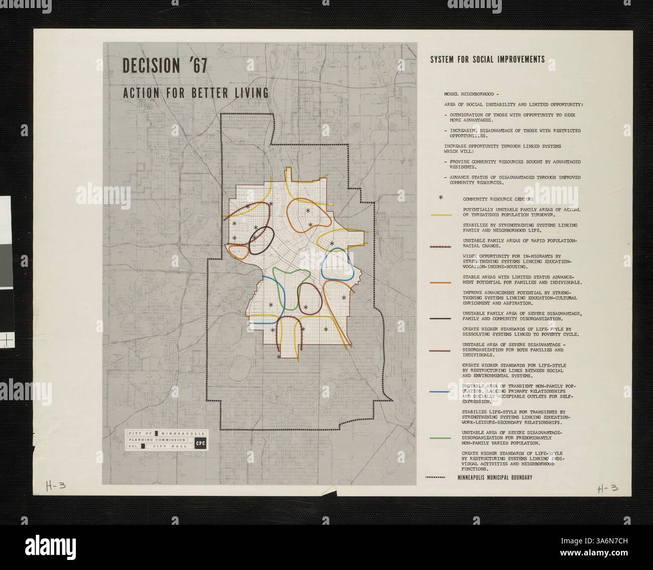 The 1967 map of Minneapolis highlights areas with social problems and ...