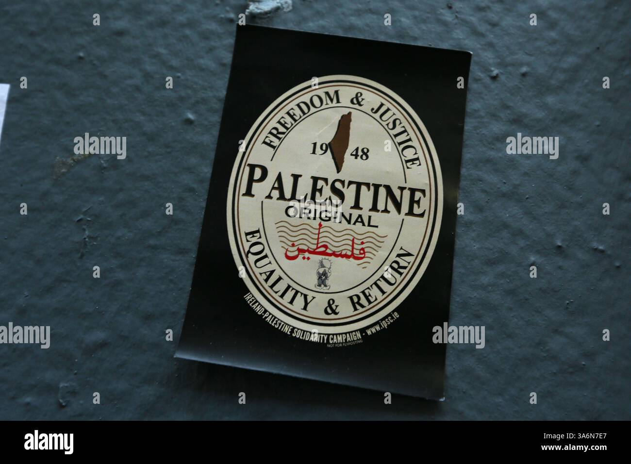 Dublin, Ireland - 18th March 2025 - A pro-Palestinian campaign sticker ...