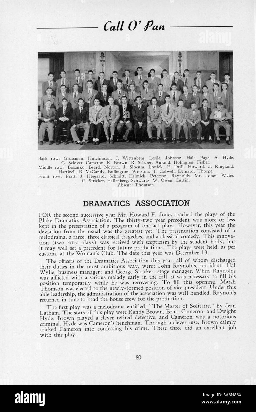 Blake School's 1947 yearbook 'Call-O'-Pan' includes portraits of ...