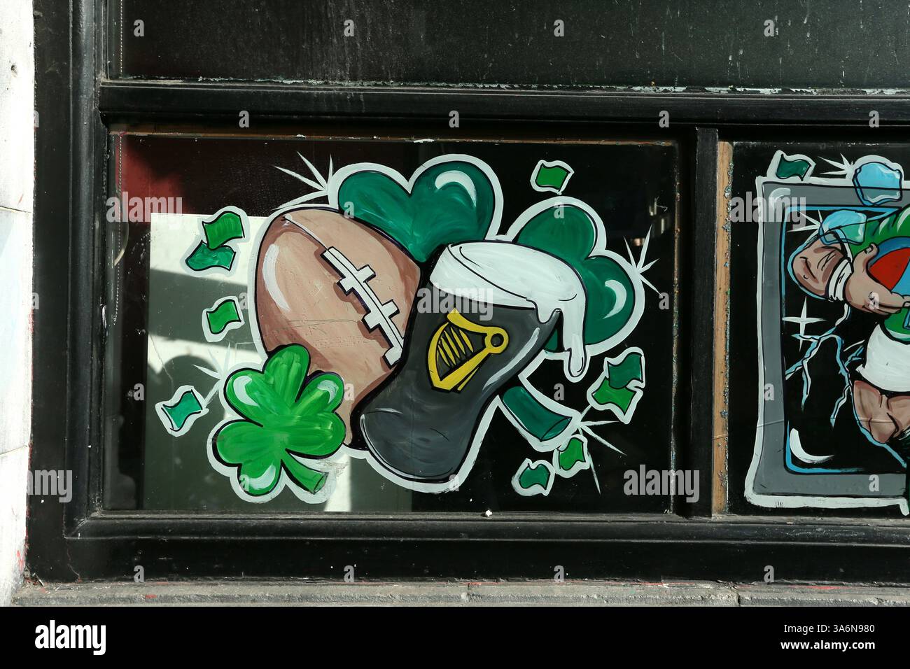 Dublin, Ireland - 18th March 2025 - A pub window in Dublin city ...