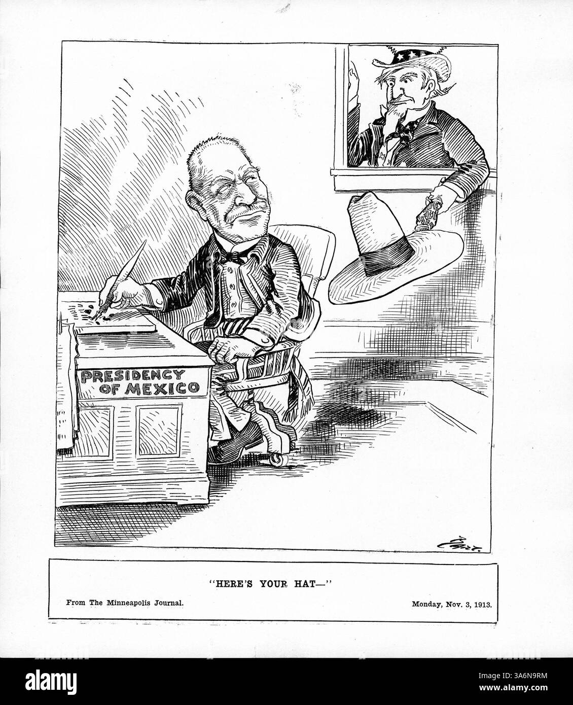 In this political cartoon, Uncle Sam offers a plain sombrero to ...