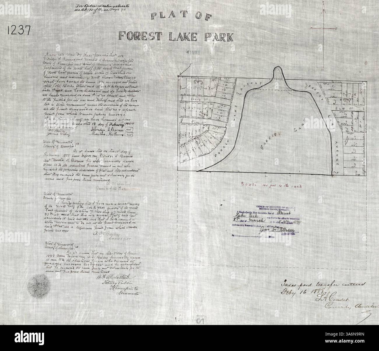 The plat of Forest Lake Park, documenting its land layout, provides ...