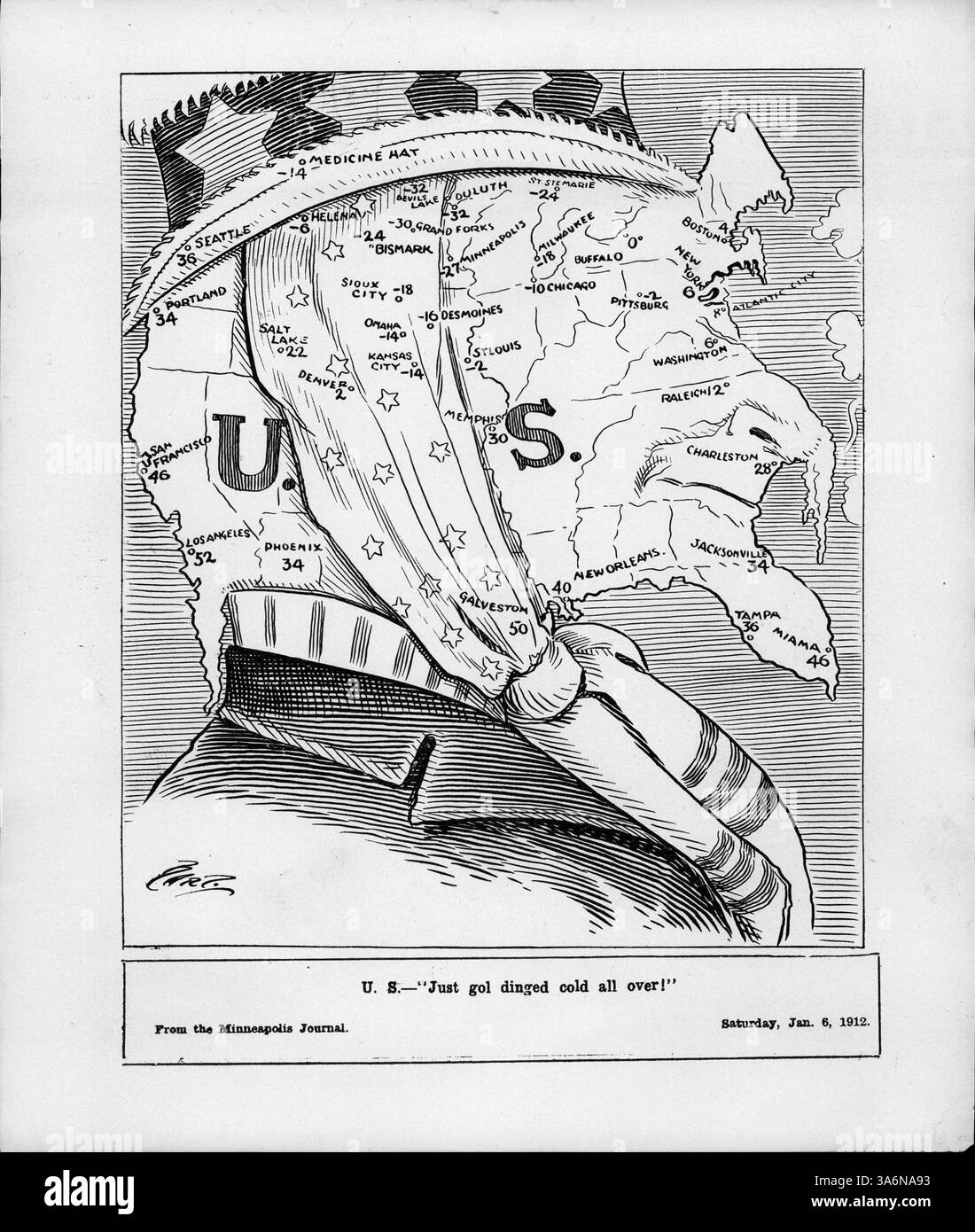 This cartoon map of the United States, featuring Uncle Sam's head ...