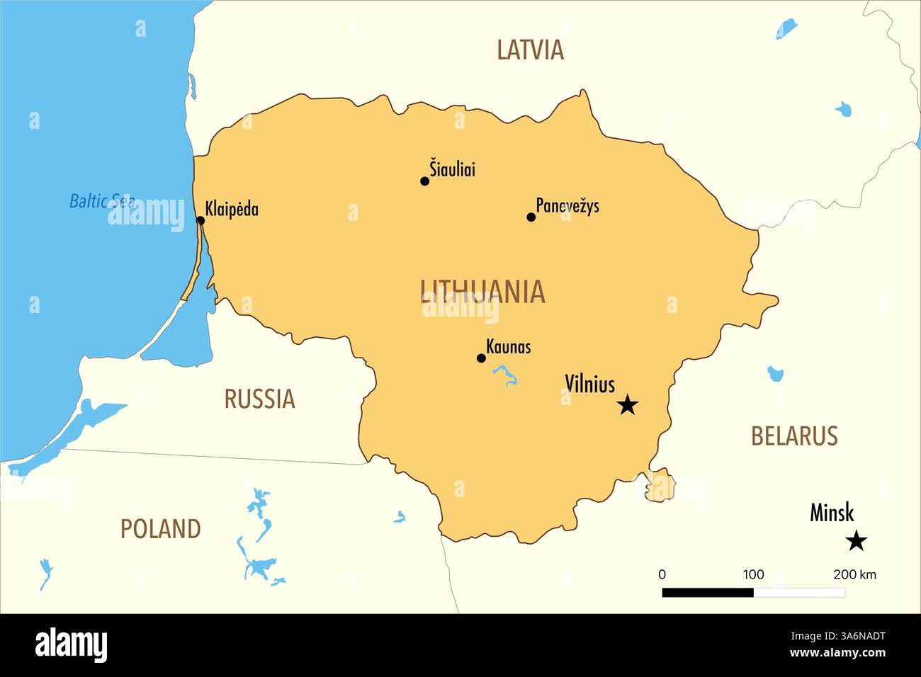 Map of Lithuania with Major Cities and Neighboring Countries Stock Photo - Alamy