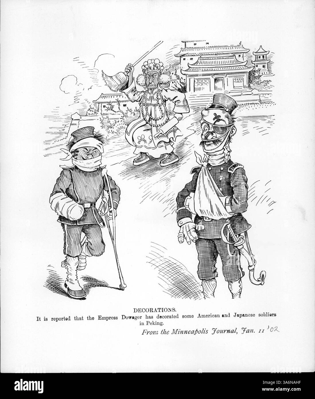 A political cartoon from the early 20th century shows Empress Dowager ...