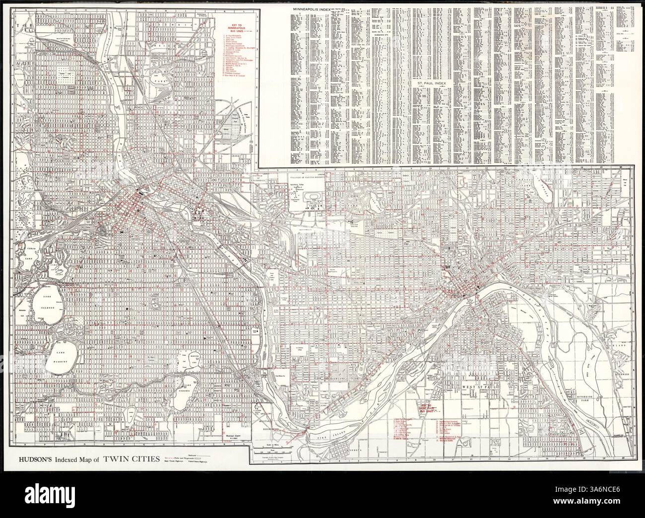 Hudson's Indexed Map of the Twin Cities, from the 1950s, shows street ...