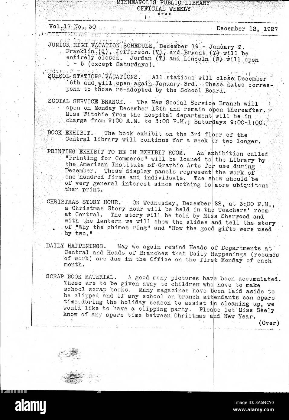 This 1927 bulletin served as the weekly communication channel for ...