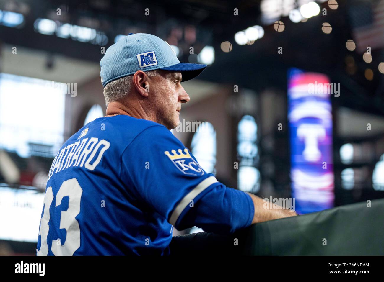 Kansas City Royals' Matt Quatraro watches from the dugout during the ...