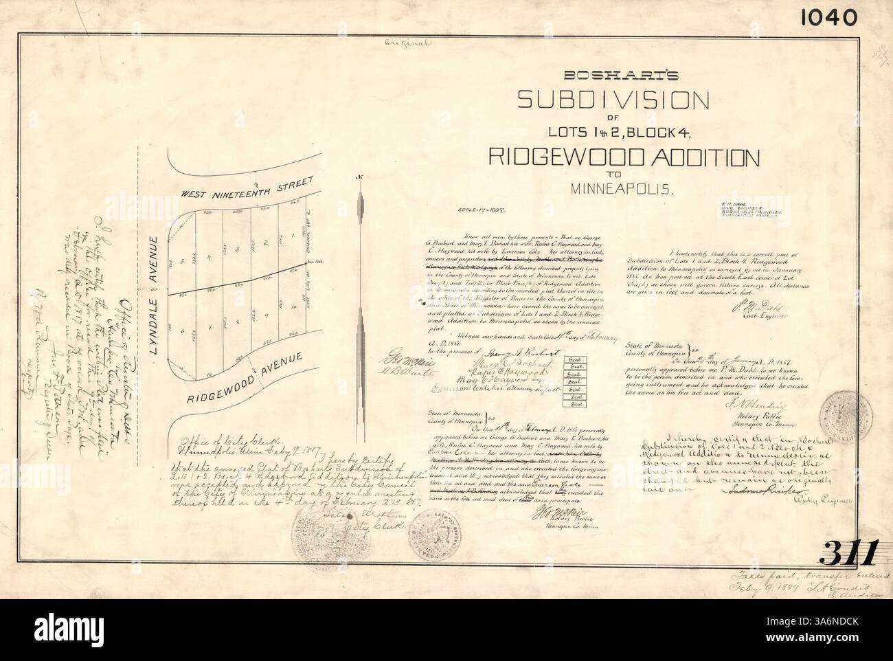 This map shows the subdivision of Lots 1 and 2 in Block 4 of the ...