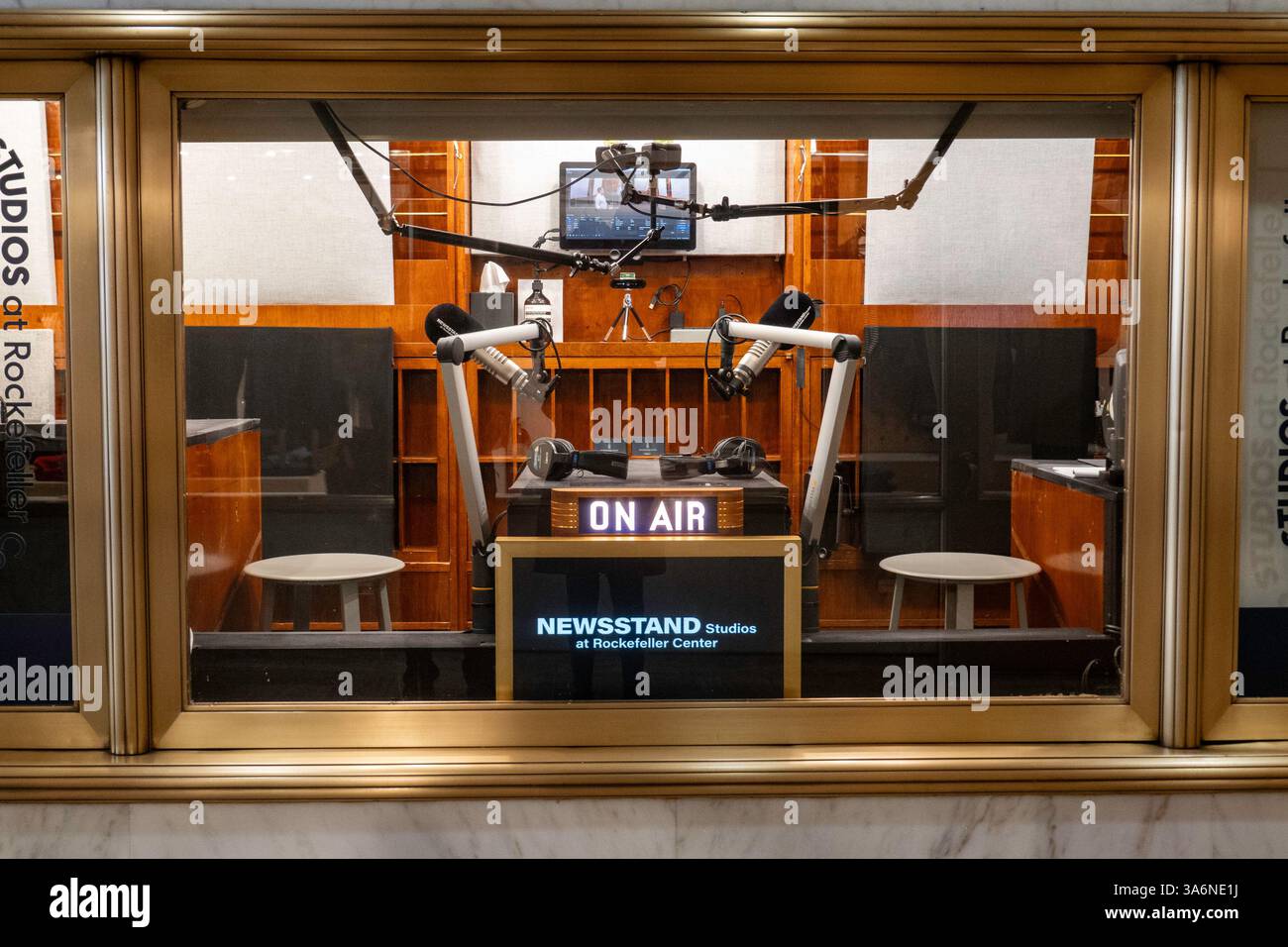 The newsstand broadcasting studio is a podcasting studio located in Rockefeller Center, New York ...