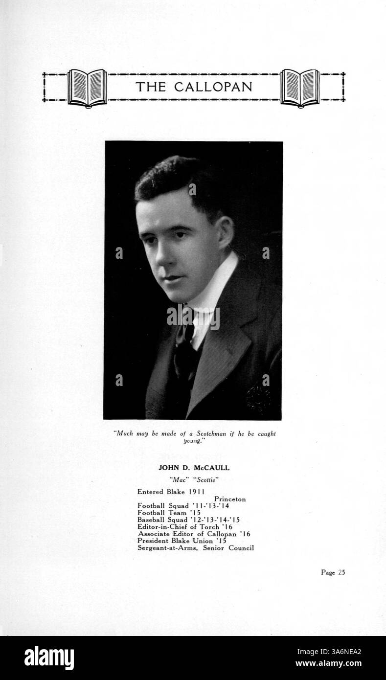 Blake School's 1916 'Callopan' yearbook records the activities, student body, faculty, athletics ...