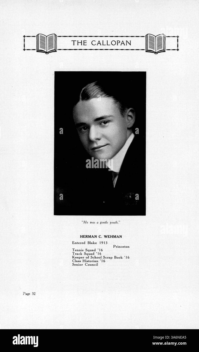 The 'Callopan' yearbook from Blake School in 1916 highlights important moments from the 1915 ...