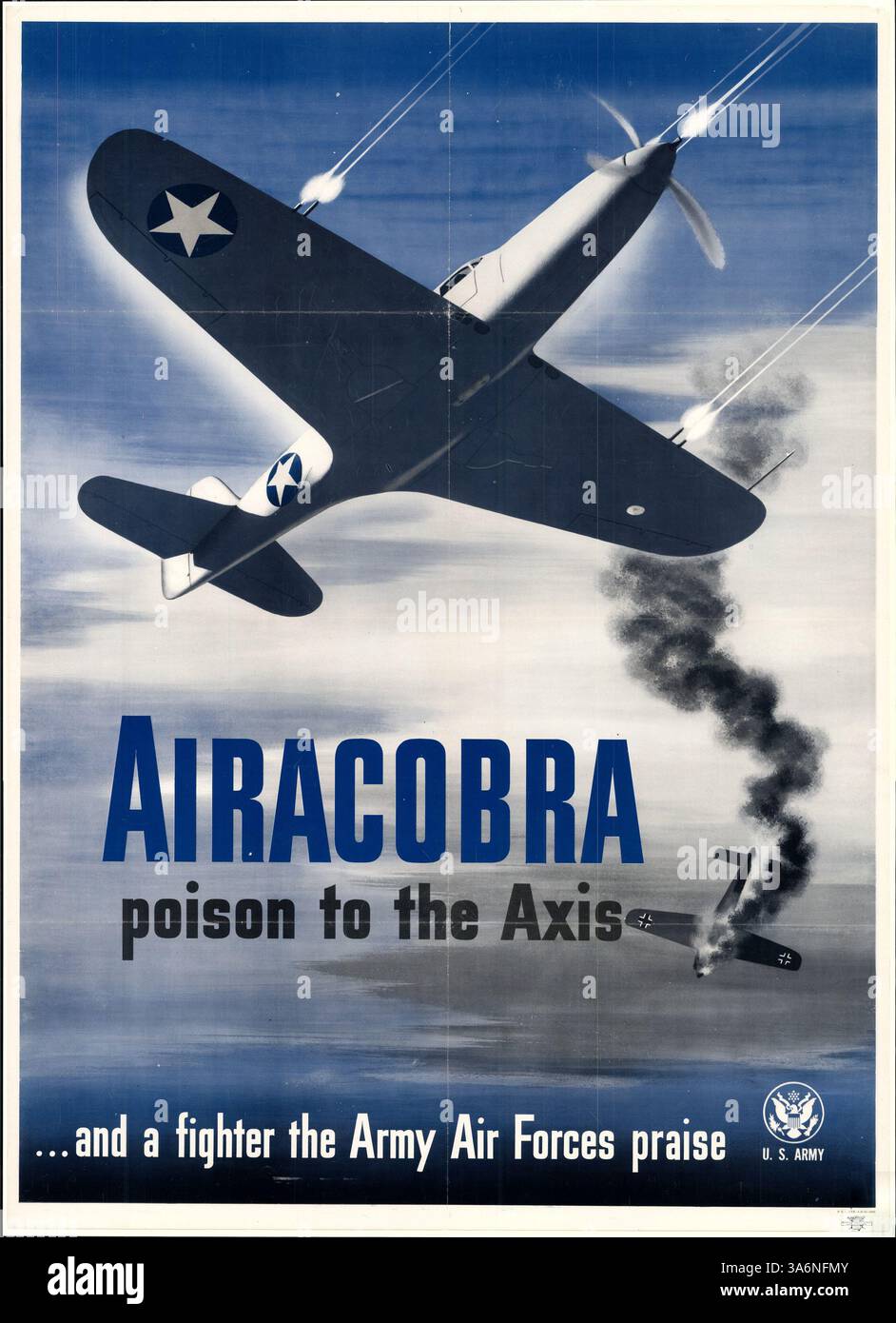 A stylized depiction of the P-39 Airacobra shooting down a German plane ...