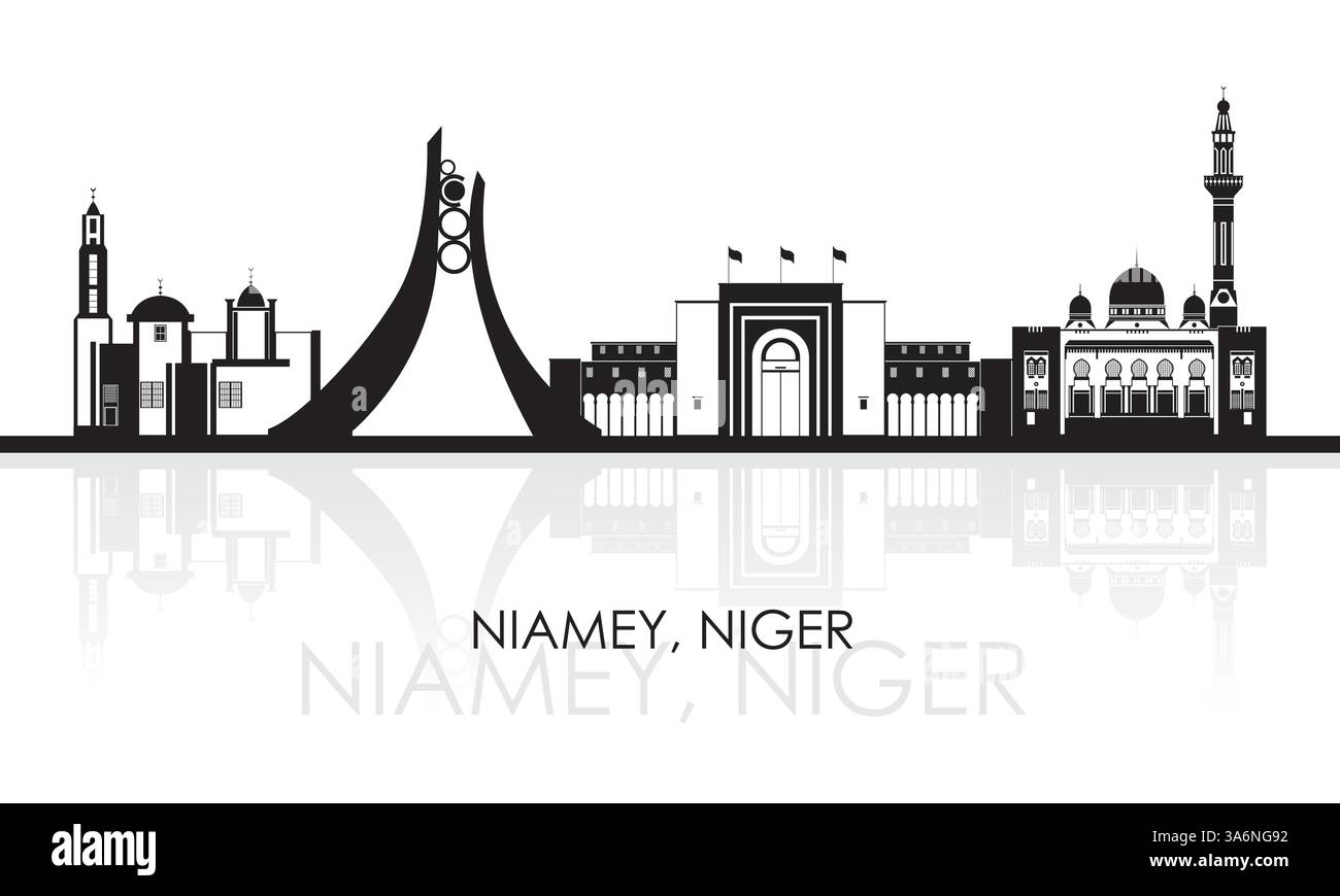 Silhouette Skyline panorama of city of Niamey, Niger - vector ...