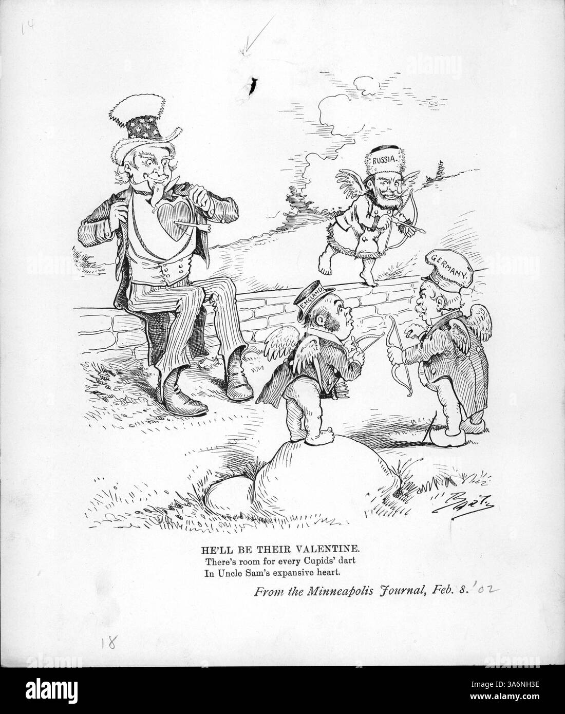 This illustration features Uncle Sam with a heart on his shirt ...