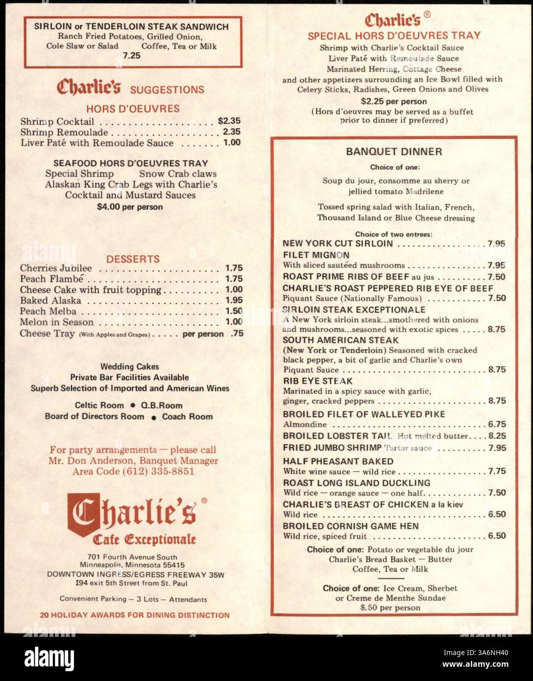 This menu from charlies cafe exceptionale details a variety of hi-res ...