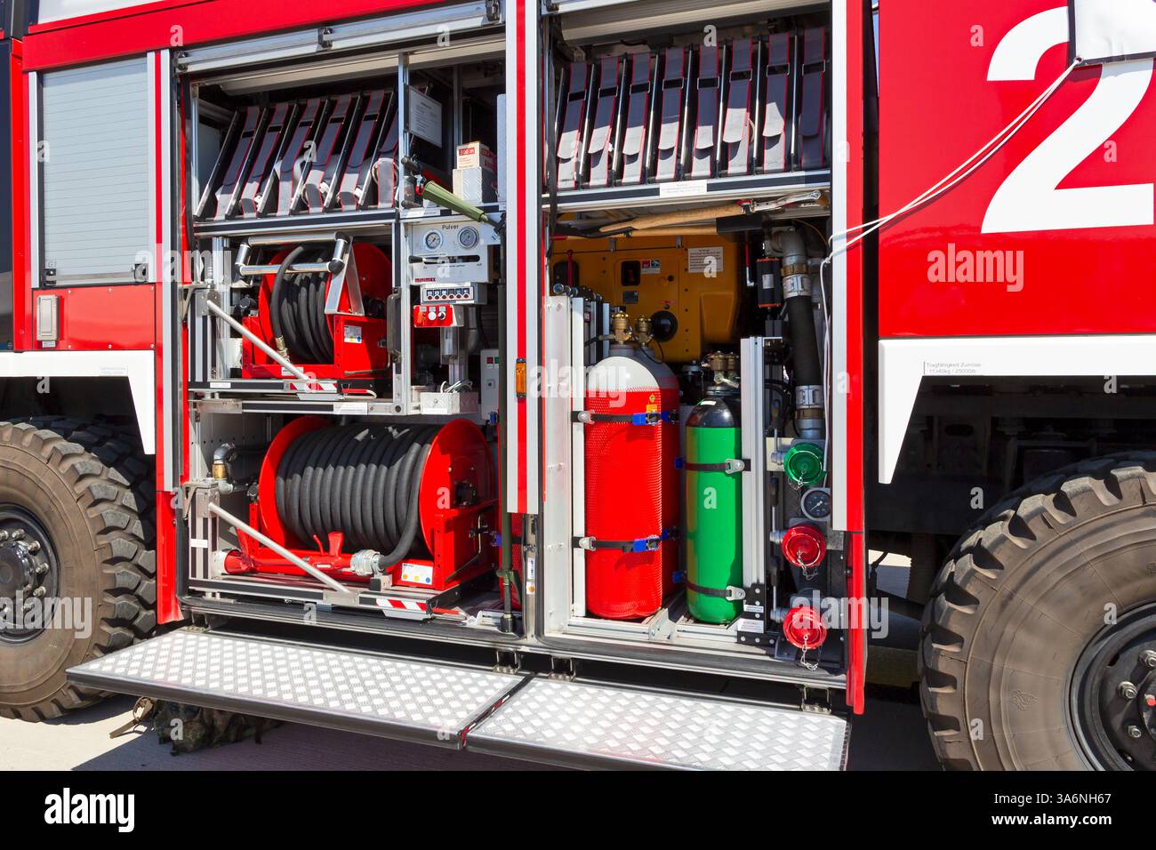 Fire truck interior equipment view. Berlin, Germany - May 22, 2014 ...