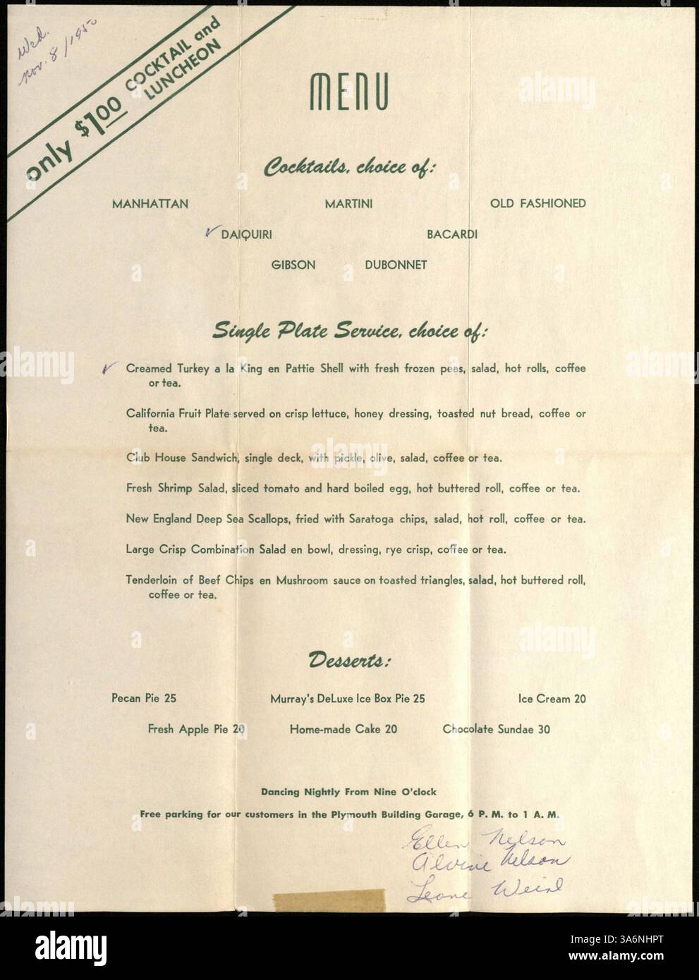 Murray's Cocktail Luncheon Menu features a double-sided, folded design ...