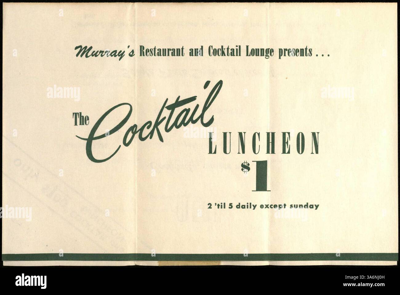 Murrays cocktail luncheon menu features a double sided hi-res stock ...