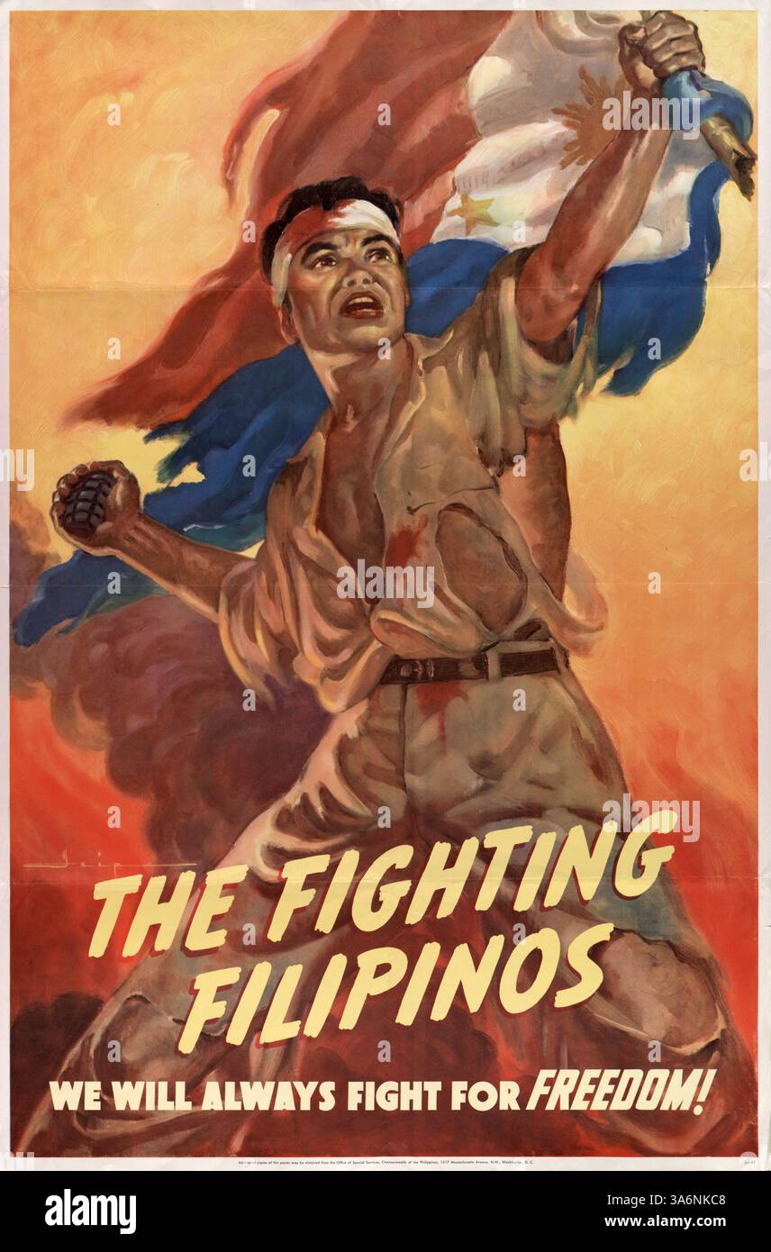 A depiction of a wounded Filipino soldier preparing to throw a grenade ...