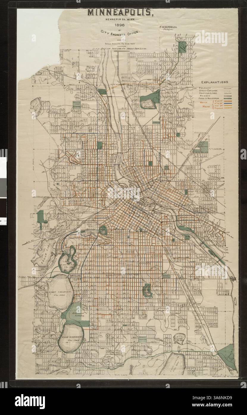 A map from 1896 showing Minneapolis, Hennepin County, including ...