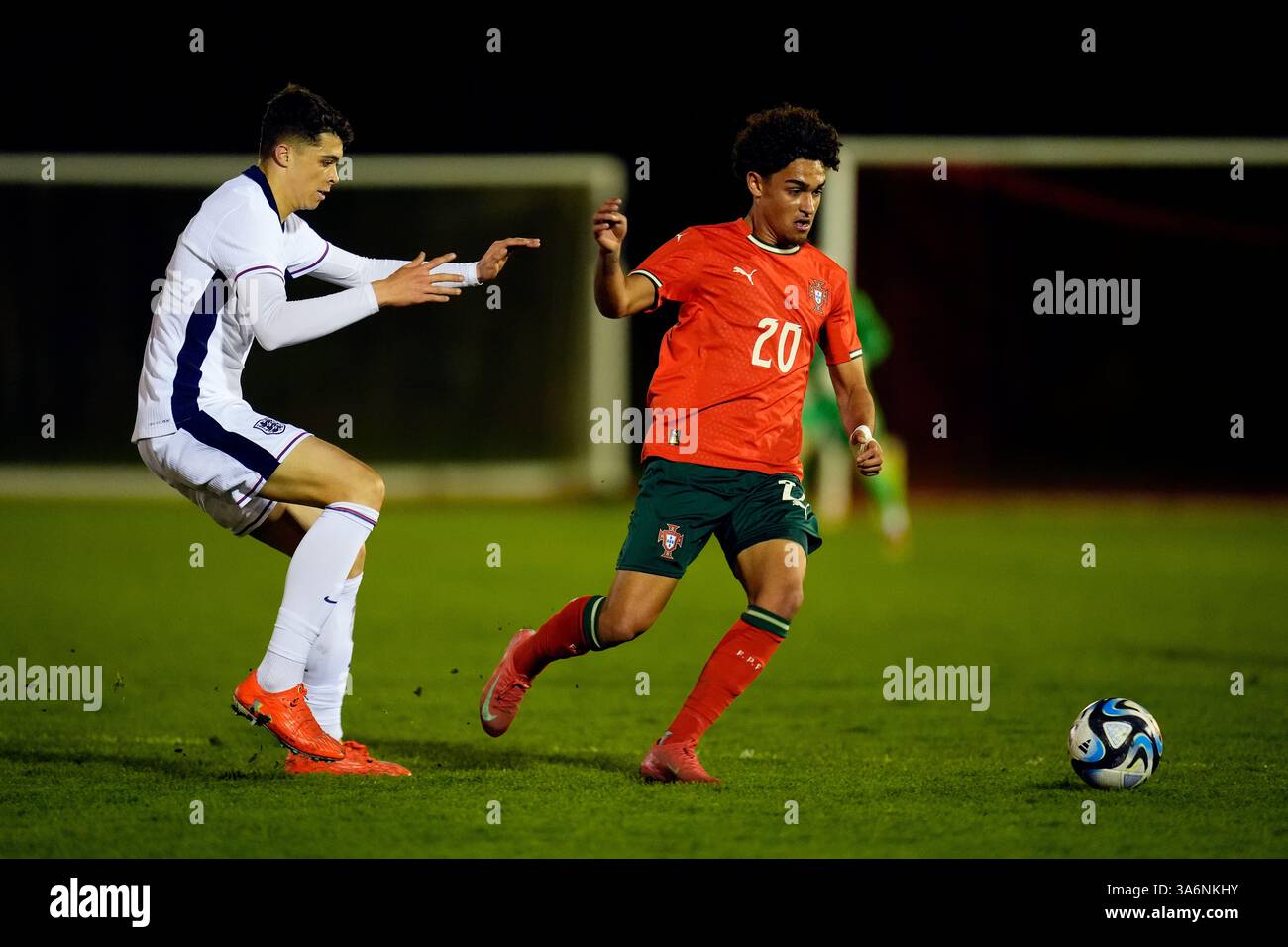 England's Lewis Miley and Portugal's Gabriel Silva during the UEFA ...
