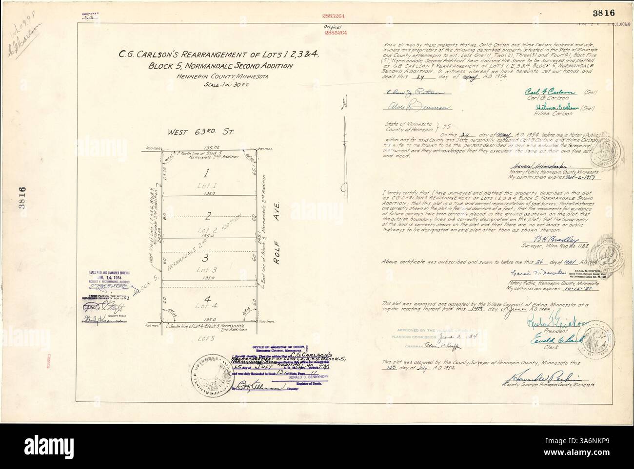 This document details the rearrangement of lots in Normandale Second ...