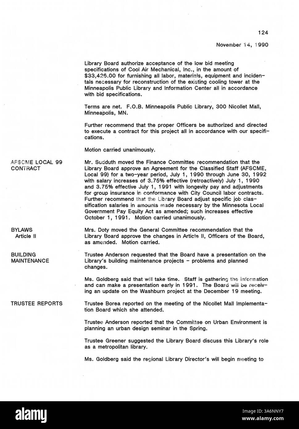 Minutes from the 1990 meeting of the Minneapolis Public Library Board ...