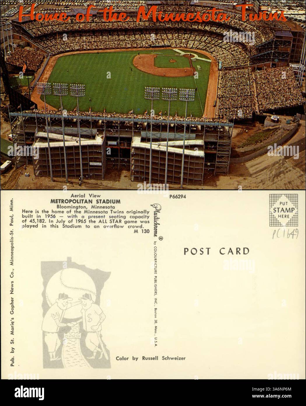 This aerial view shows Metropolitan Stadium in Bloomington, Minnesota ...