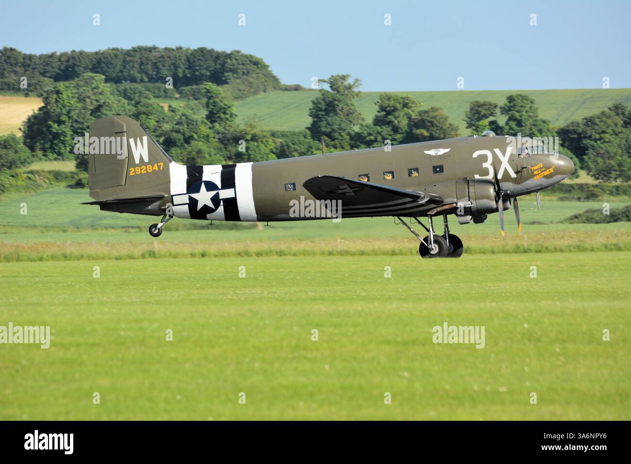 C-47 'That's All Brother' of the Commemorative Air Force takes of for Normandy from the Imperial ...