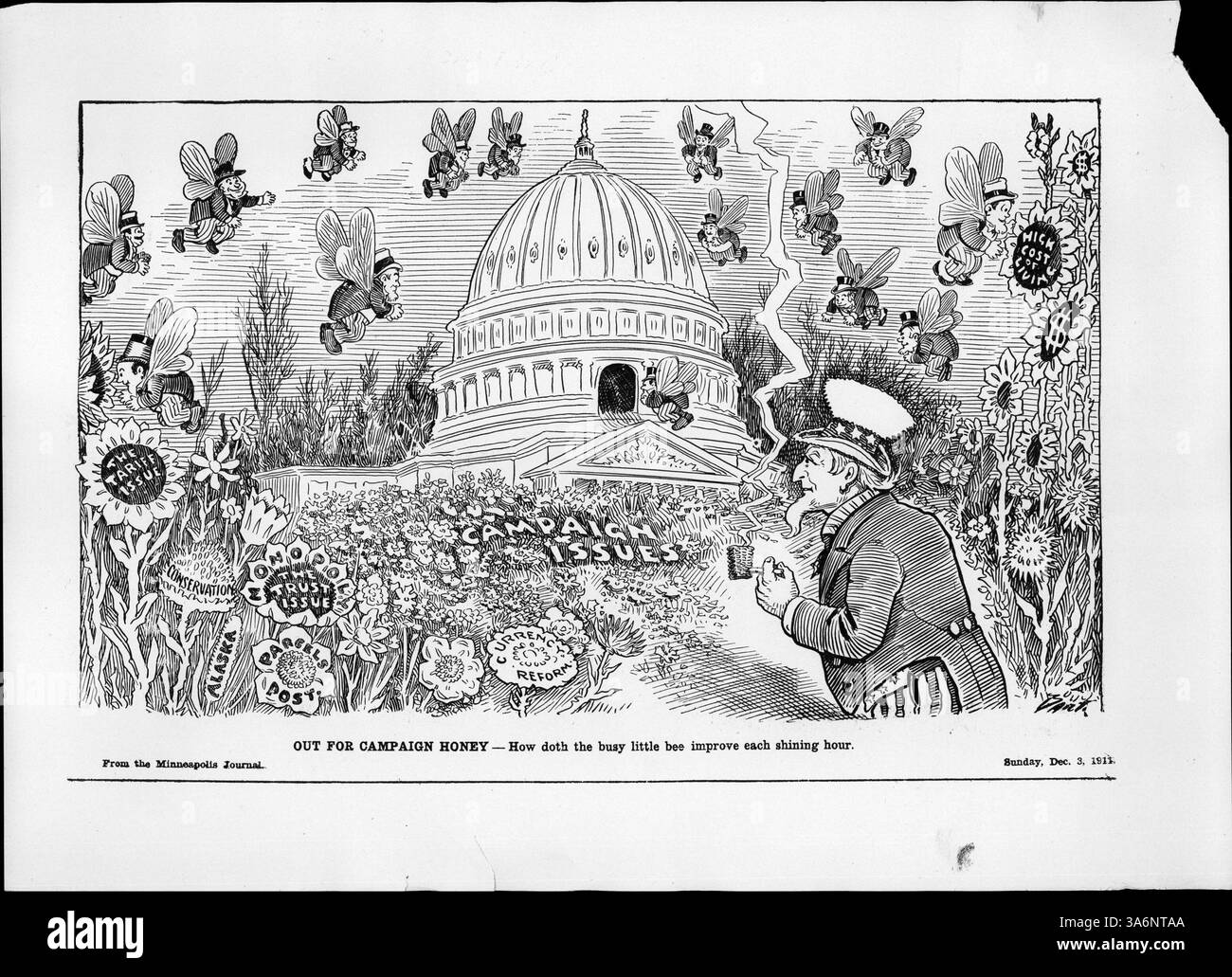 This 1911 political cartoon features uncle sam overseeing a fiel hi-res ...