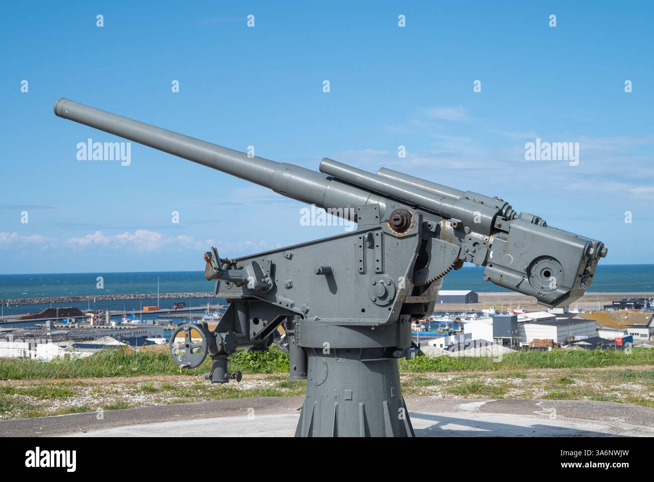 Old german anti aircraft gun in town of Hirsthals in Denmark on a sunny ...