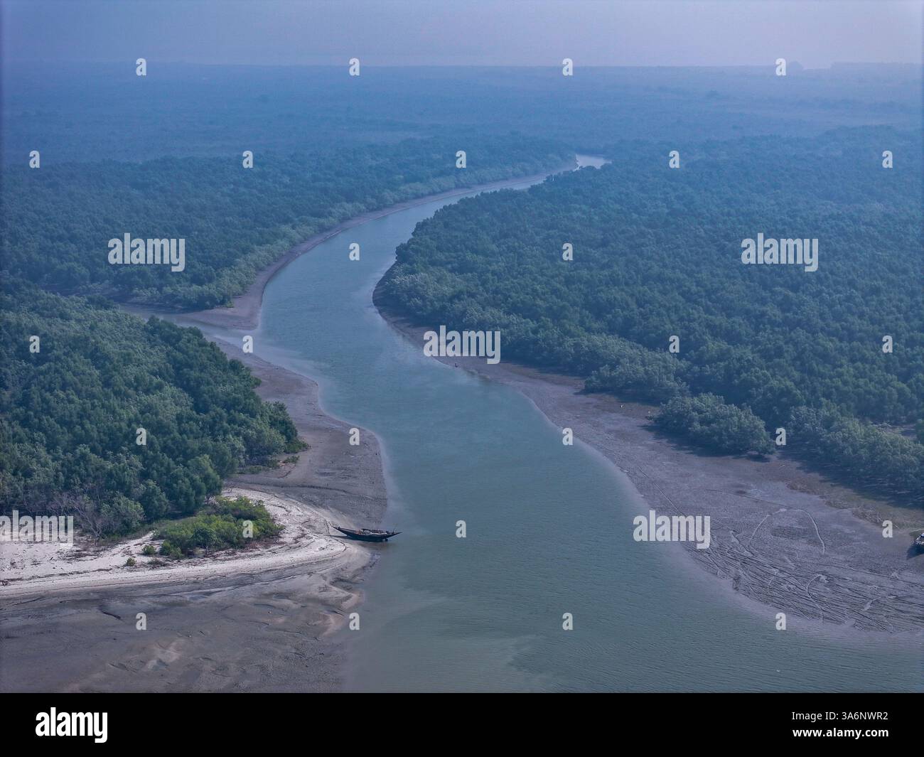 An aerial view of the Sundarbans on a foggy day, showcasing the world's ...