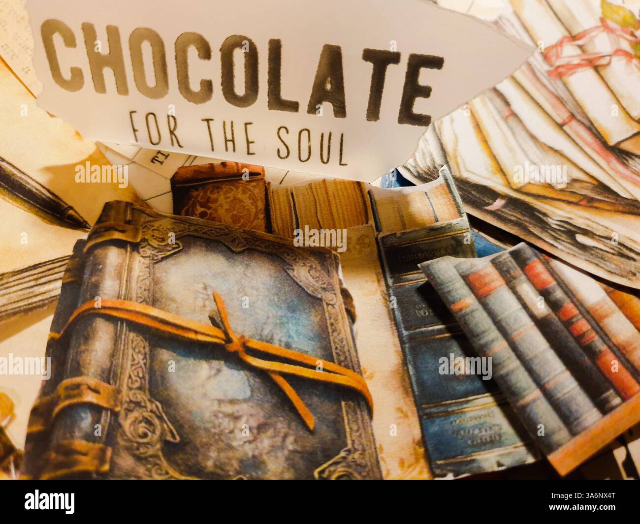 Conceptual collage art symbolizing a cozy moment reading and drinking ...
