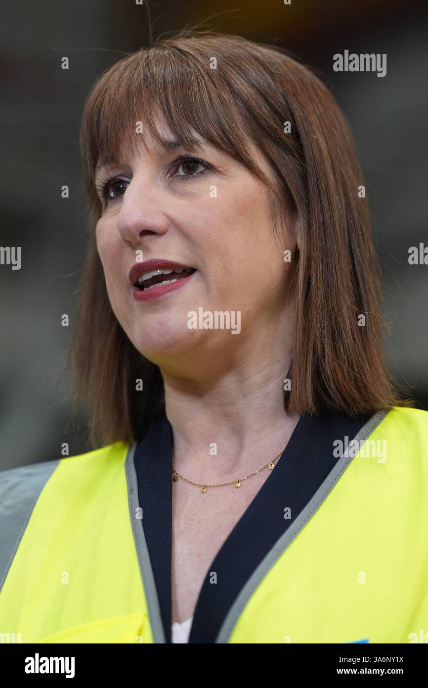 Chancellor of the Exchequer Rachel Reeves speaking to the media during ...