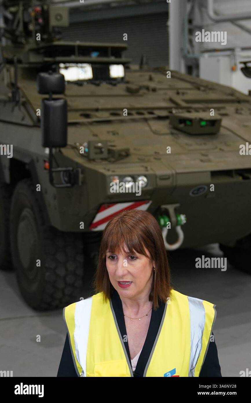 Chancellor of the Exchequer Rachel Reeves speaking to the media during ...