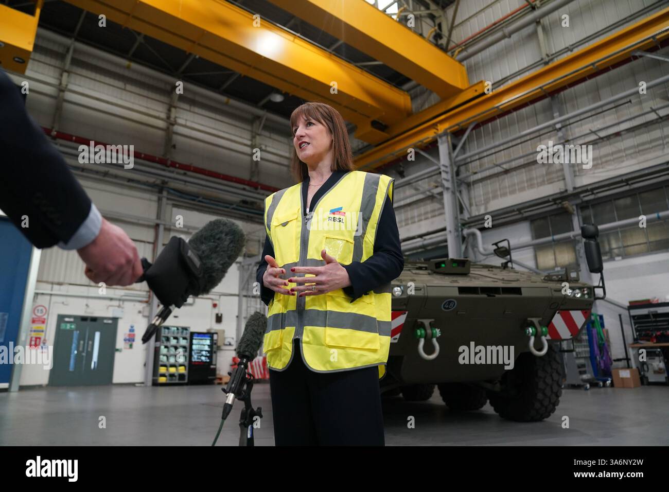 Chancellor of the Exchequer Rachel Reeves speaking to the media during ...