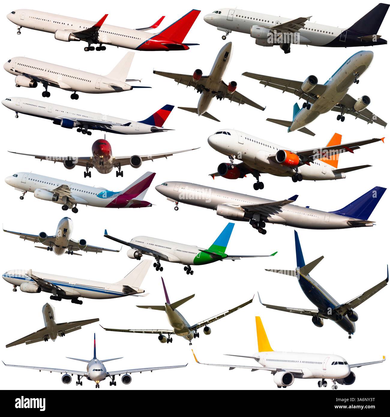 Airplanes flying, collection isolated on white background Stock Photo ...
