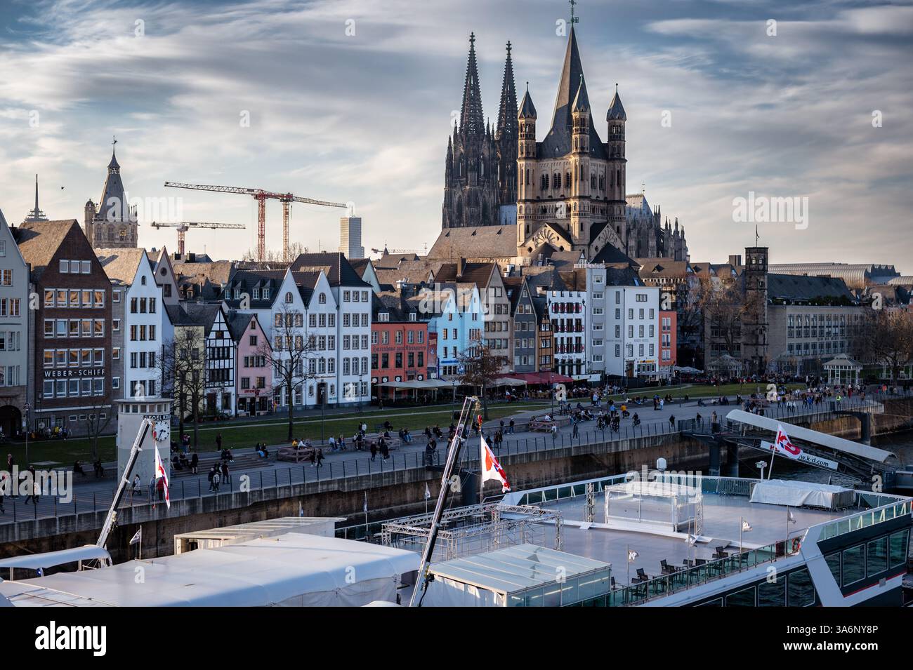 Cologne, Germany - March 7 2025: City skyline in spring along the Rhine ...
