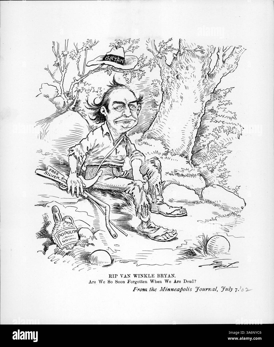 This image features William Jennings Bryan, portrayed in rags and ...
