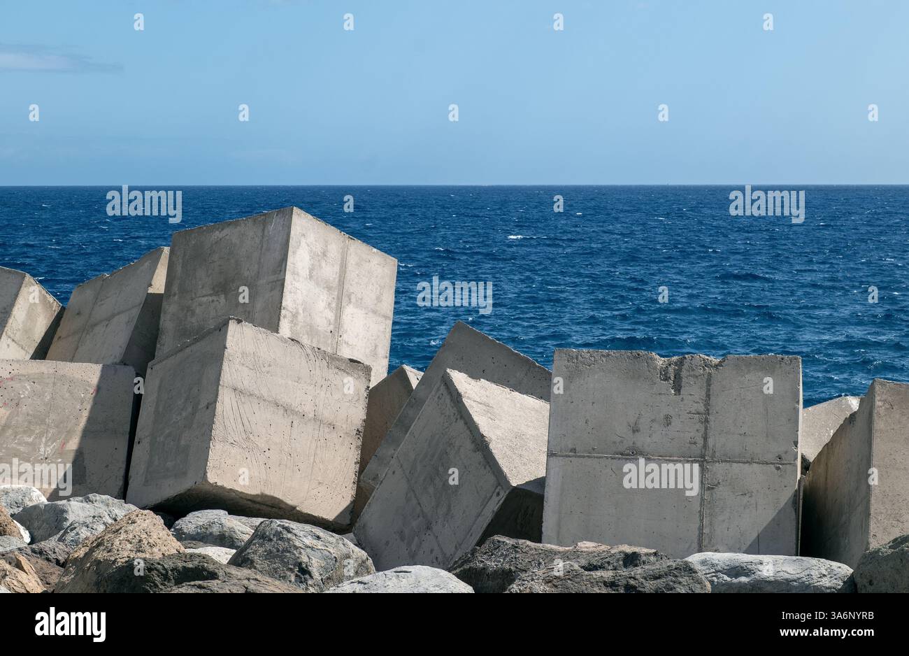 Cubist concrete wave breakers along the coast of Puerto Rico, Gran ...