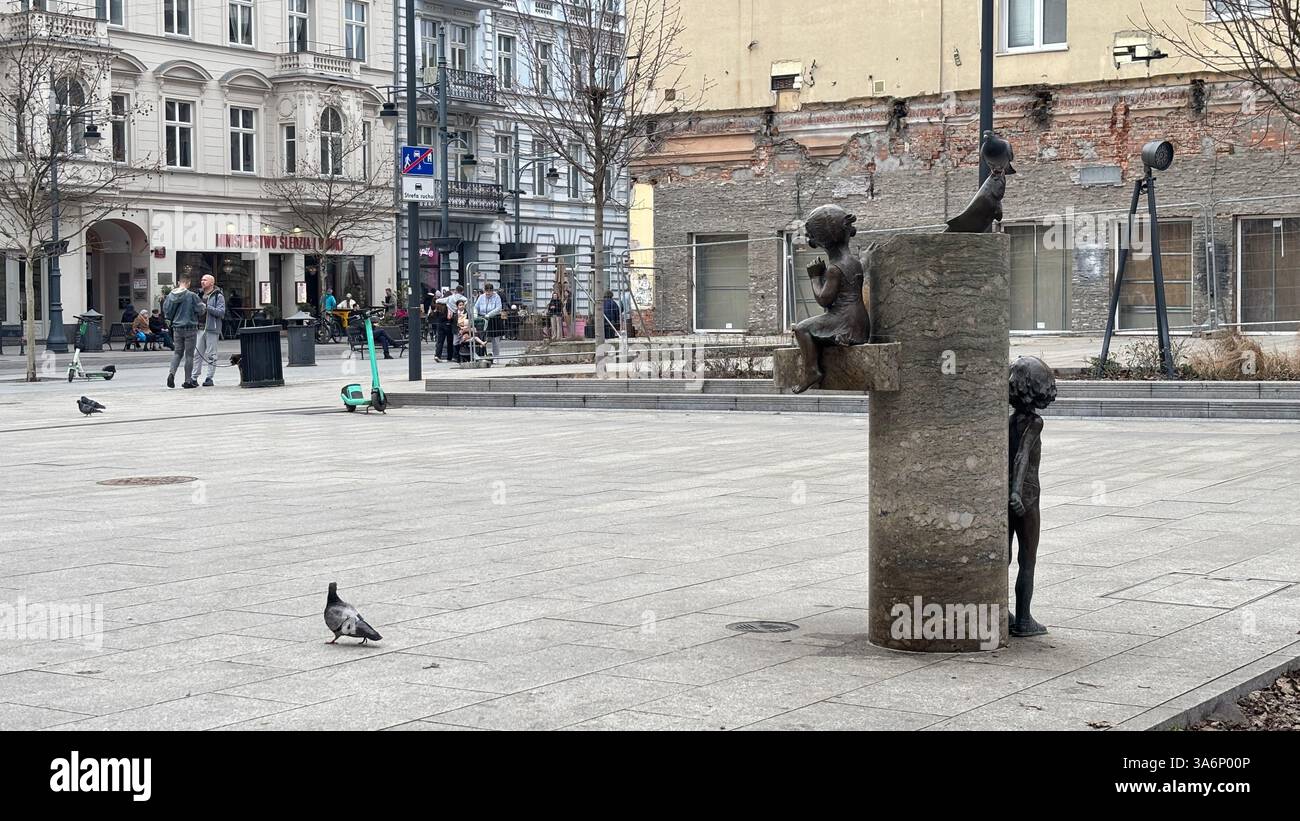 Monument in the street. Decorative sculpture monument in Lodz, Poland ...