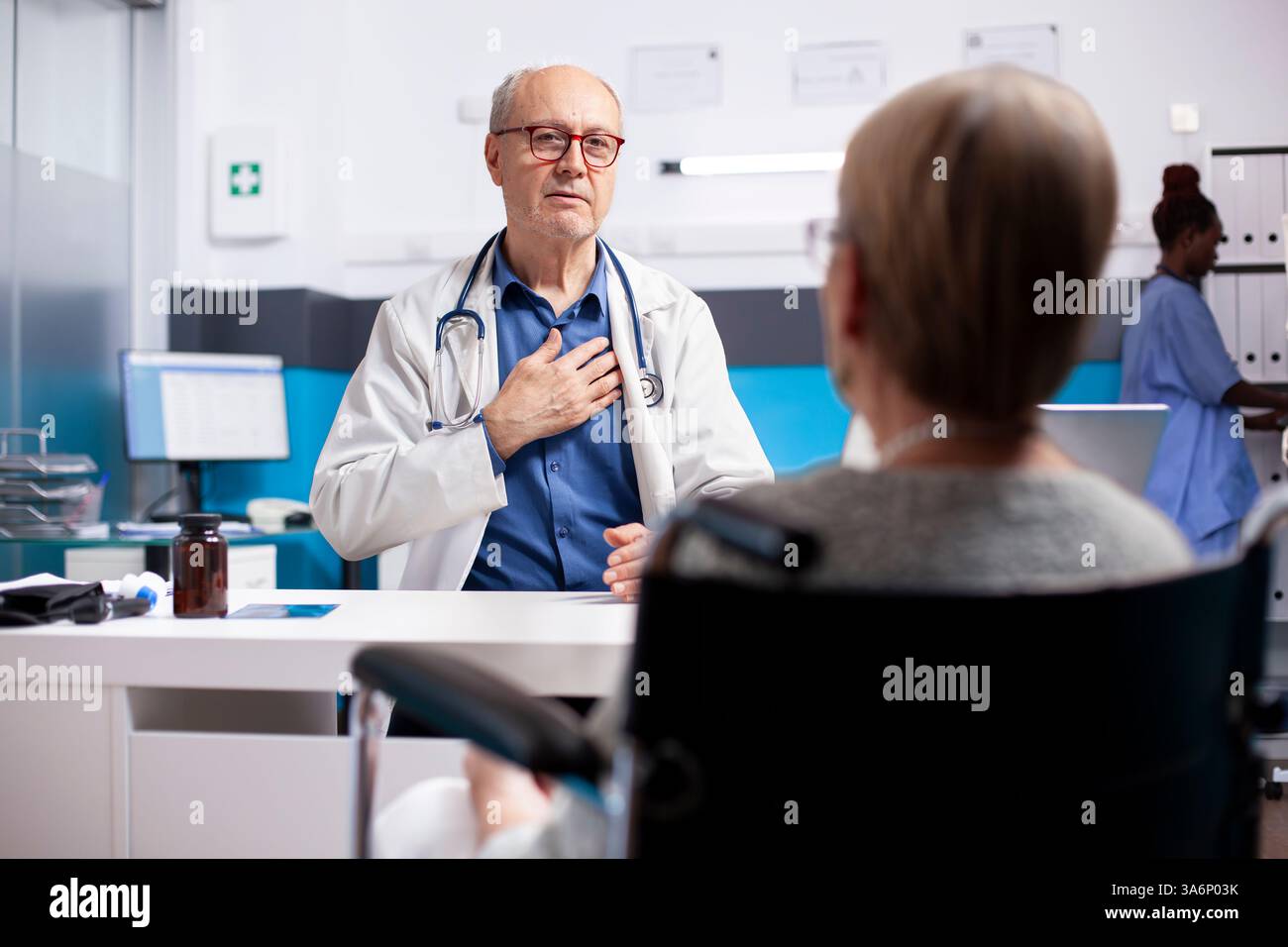 Senior physician provides guidance to retired woman about her health ...