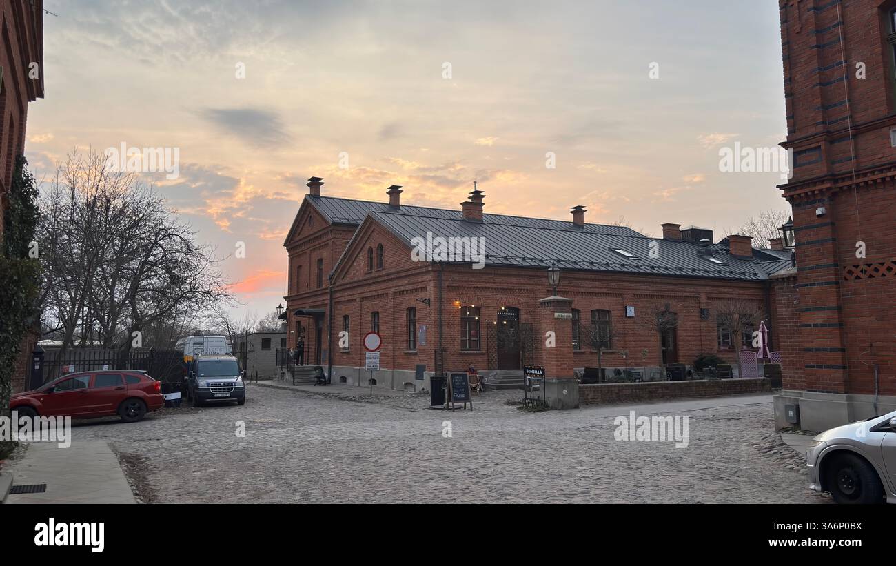 Red Brick industrial factory classic modern building in Lodz, Poland ...