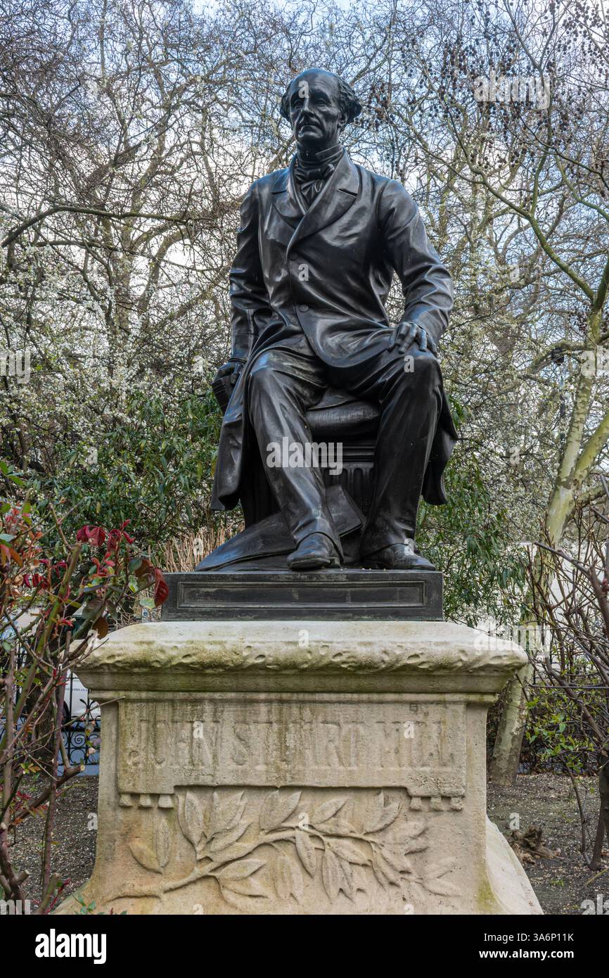 John Stuart Mill statue, a liberal politician, a bronze statue on stone ...