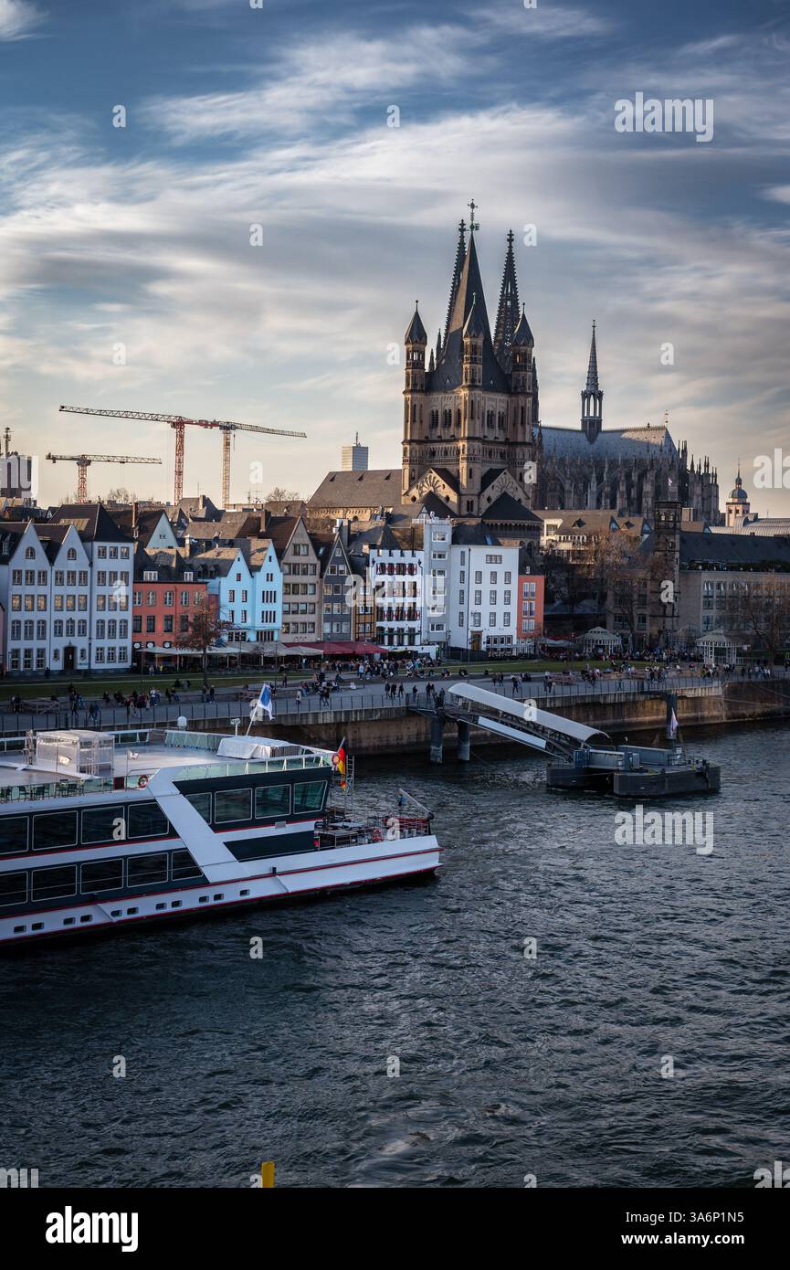 Cologne, Germany - March 7 2025: City skyline in spring along the Rhine ...