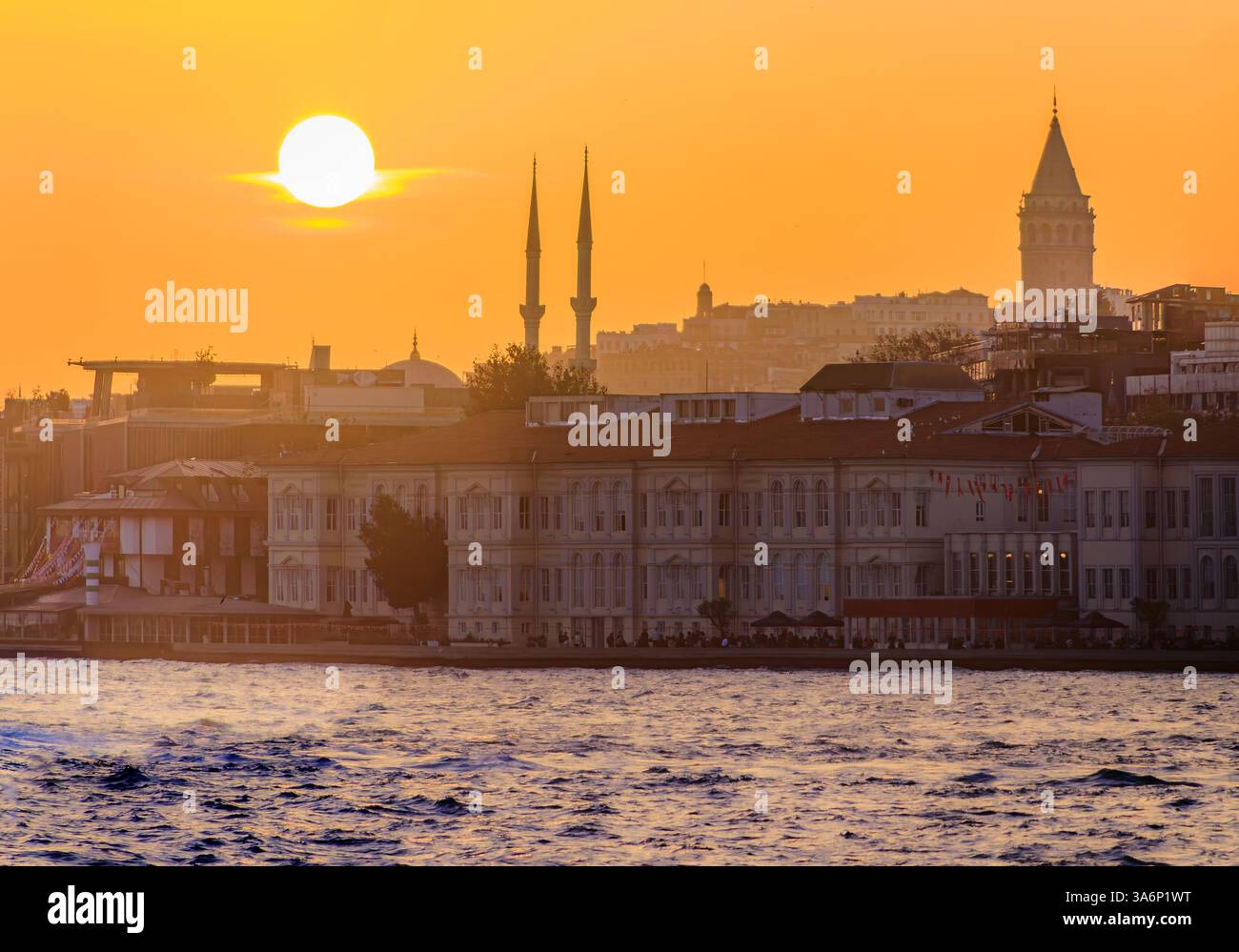 Istanbul, Turkey Karakoy district at sunset, with mosque minarets, the ...