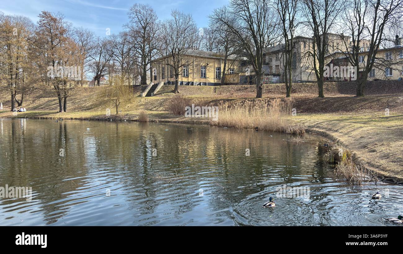 Park Helenów in Lodz, Poland. Architecture, buildings and shops in this ...